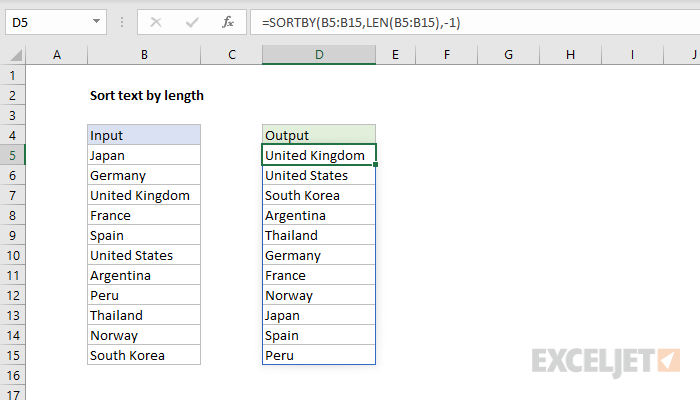 Sort Text By Length Excel Formula Exceljet